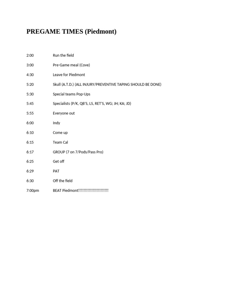 Pregame Times Piedmont | PDF