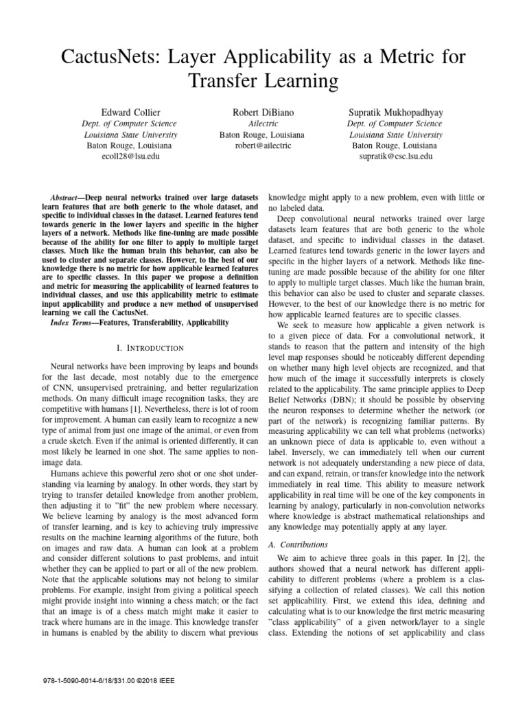 CactusNets Layer Applicability As A Metric For Transfer Learning | PDF | Artificial Neural ...