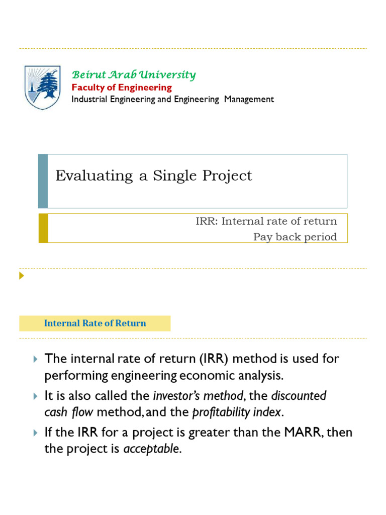 lec6-IRR and Payback Period | PDF | Internal Rate Of Return | Money