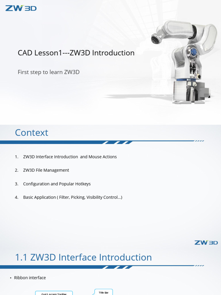 CAD Lesson1 - ZW3D - Introduction | PDF | Keyboard Shortcut | Graphical User Interfaces