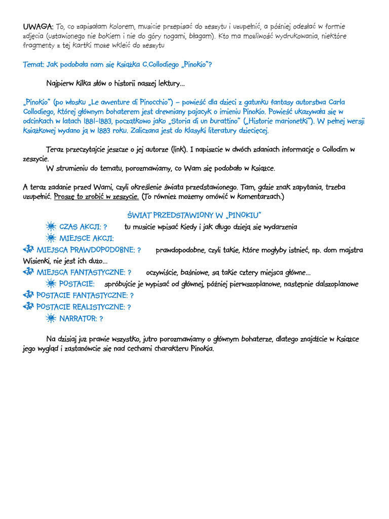 Nikola Korzeniak - Pinokio Lekcja 1 | PDF