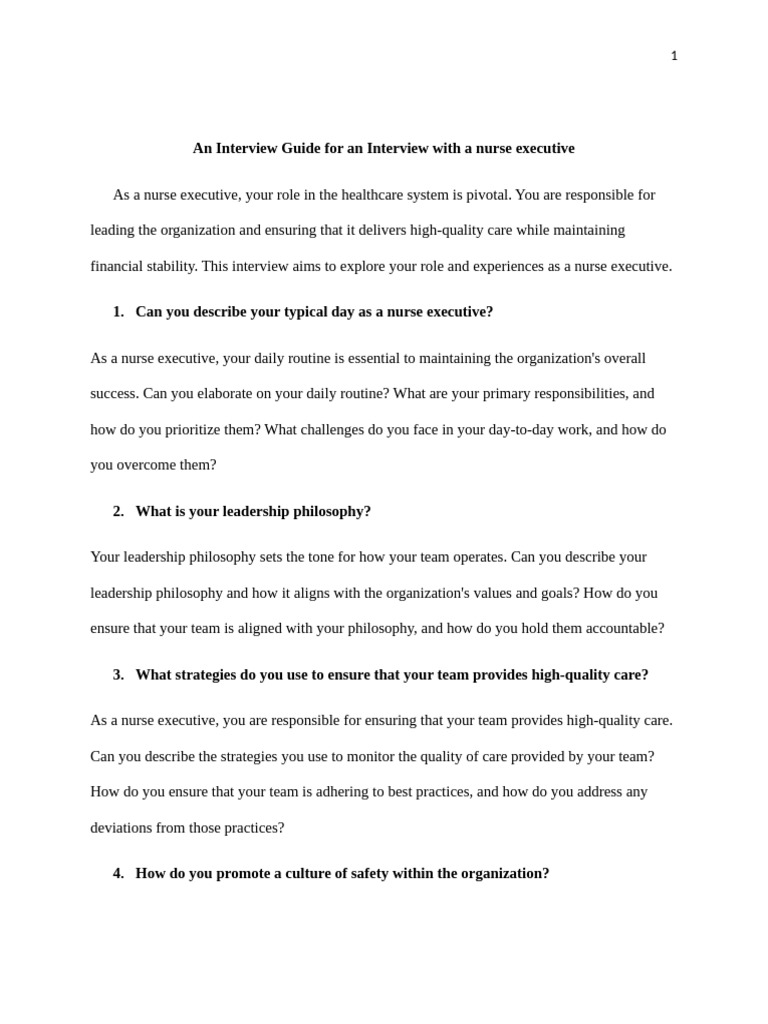 Nurse Executive Interview Guide | PDF | Nursing | Health Care