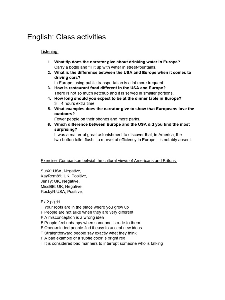 2nd BACC - English - Class Activities | PDF