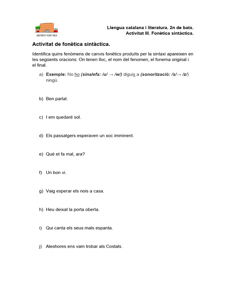 Activitat III Fonètica Sintàctica | PDF