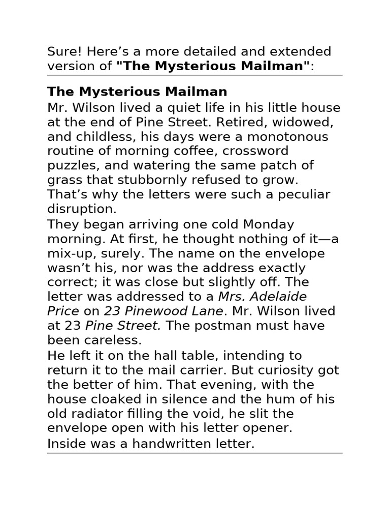 The Mysterious Mailman | PDF | Written Communication | Freight Transport