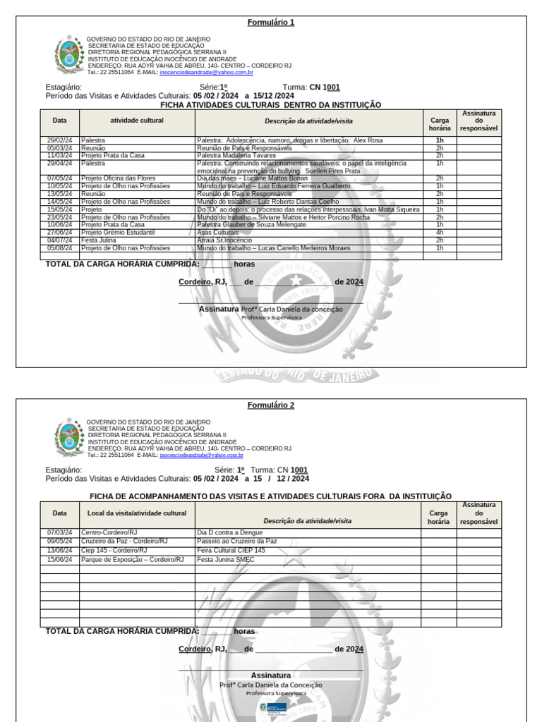 Formulário de Estagio 2024 | PDF | Ensino | Aprendizado