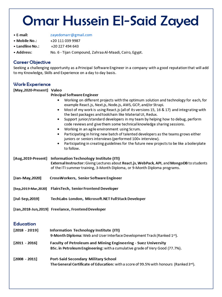 Omar Zayed's CV | PDF | Software | Software Engineering