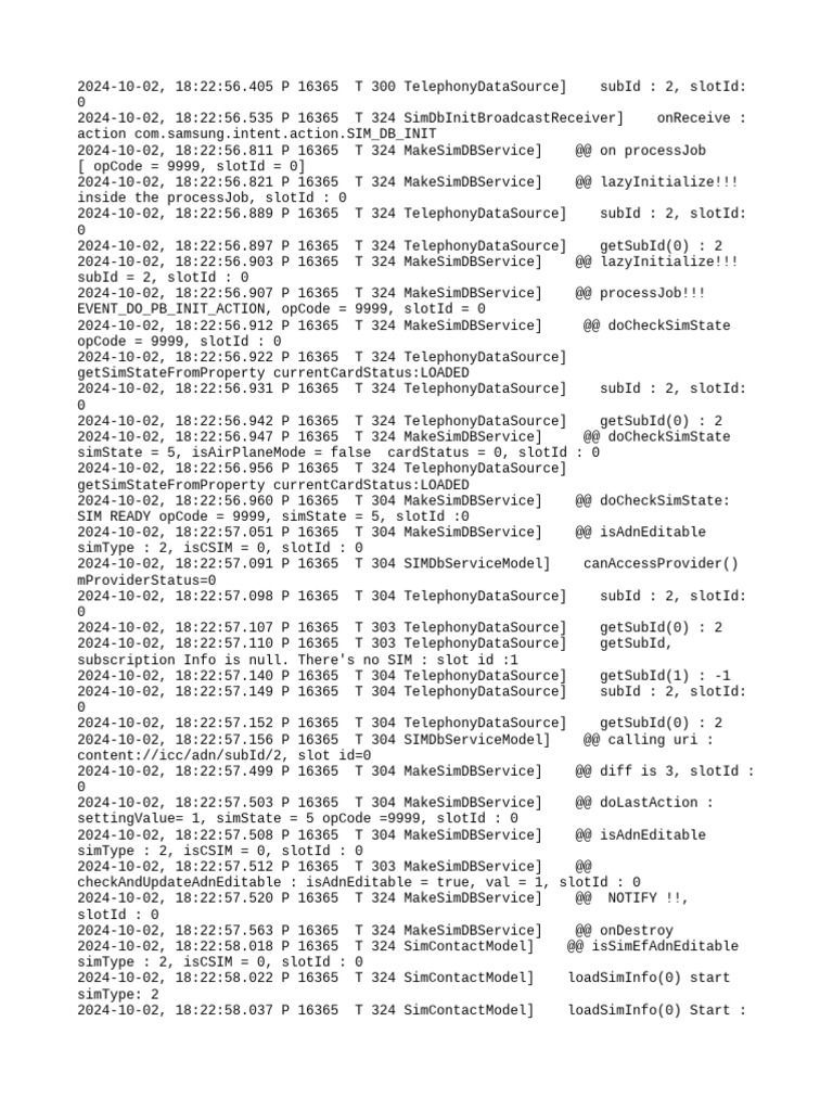 SIM Database Initialization Log | PDF