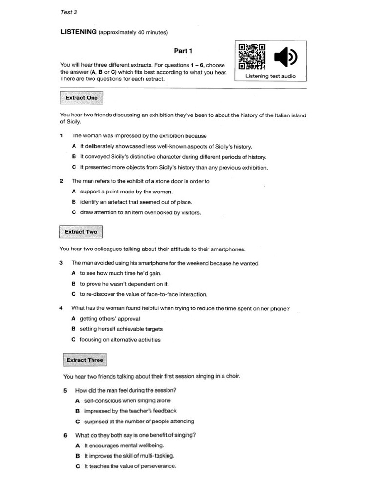 c1 Test 3 - Book 4 - Listening | PDF