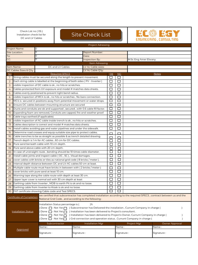 LV & DC Cable and Route Check List | PDF | Home & Garden | Computers