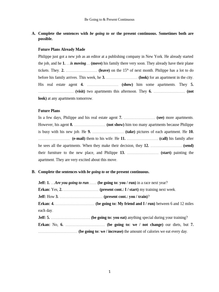 Future Tense: Be Going to vs. Present Continuous | PDF | Foreign ...