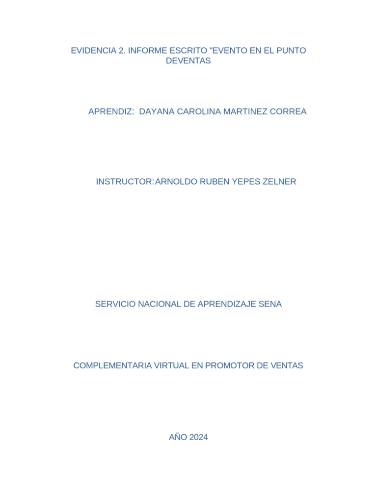 Taller AA1 Informe Escrito Evento en El Punto de Ventas | PDF ...