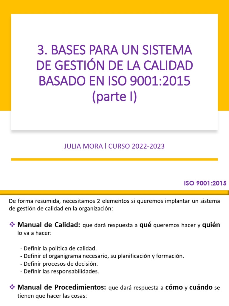 BASES PARA IMPLANTAR UN SGC ISO 9001 - Parte I | PDF | Gestión de la calidad | Sistema de manejo ...