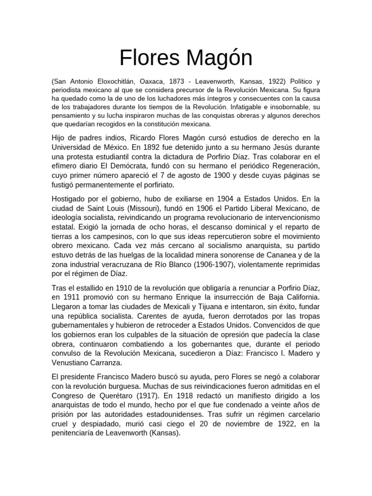 Flores Magón | PDF | revolución mejicana | Ciencias Políticas