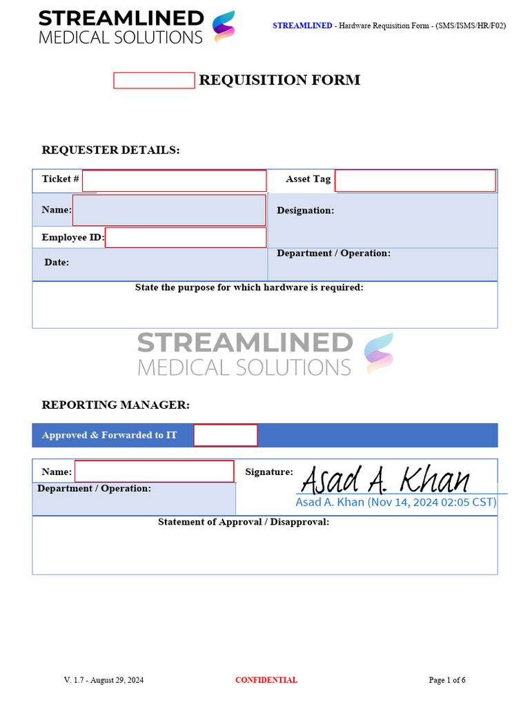 Rajesh Agrawal - Hardware Requisition Form (SMS - IT) V1.7 - Encrypted ...