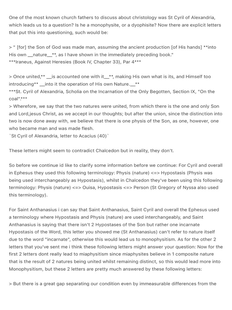 St Cyril's Christology: Monophysite or Dyophysite? | PDF | Ancient ...