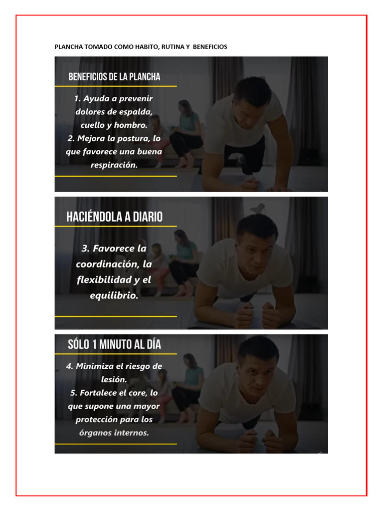 Plancha Tomado Como Habito Rutina y Beneficios | PDF