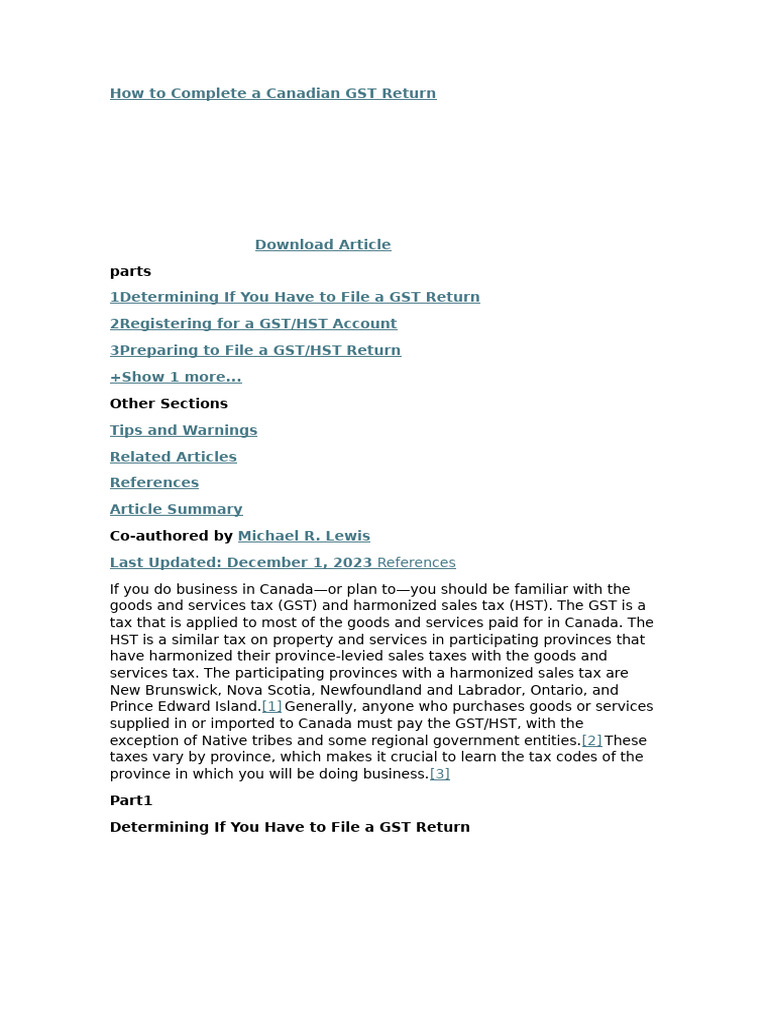 How To Complete A Canadian GST Return | PDF | Provinces And Territories ...