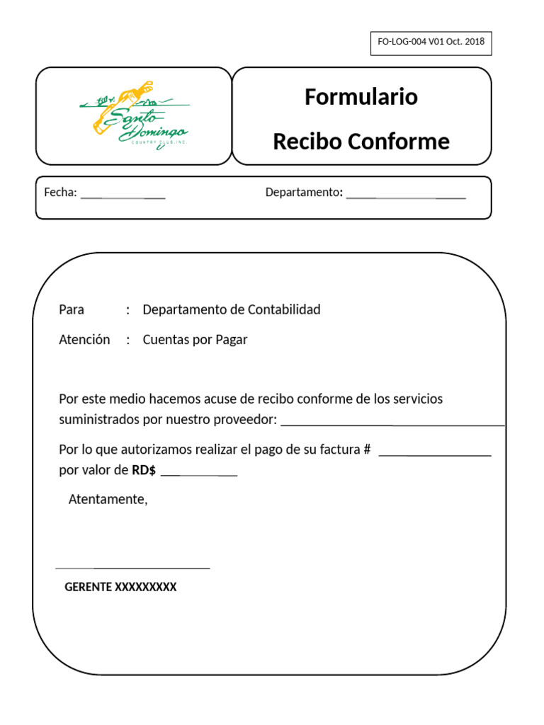 FO-LOG-004 V01 Formulario de Recibo Conforme | PDF