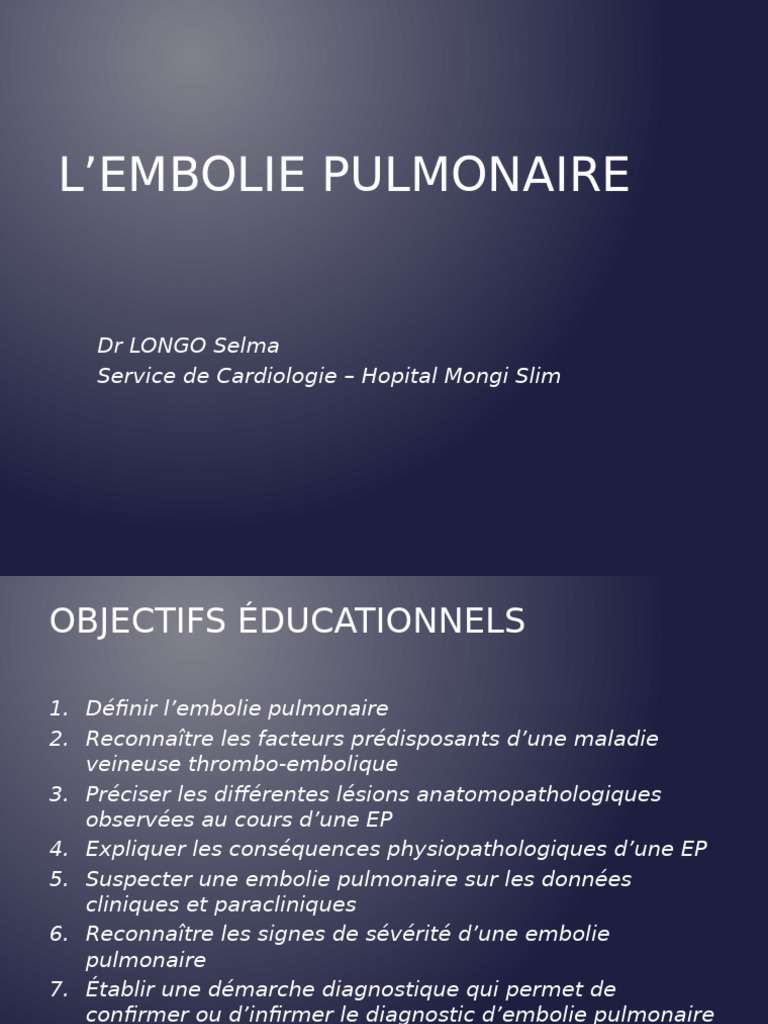 L - Embolie Pulmonaire (2017) | PDF | Accident vasculaire cérébral ...