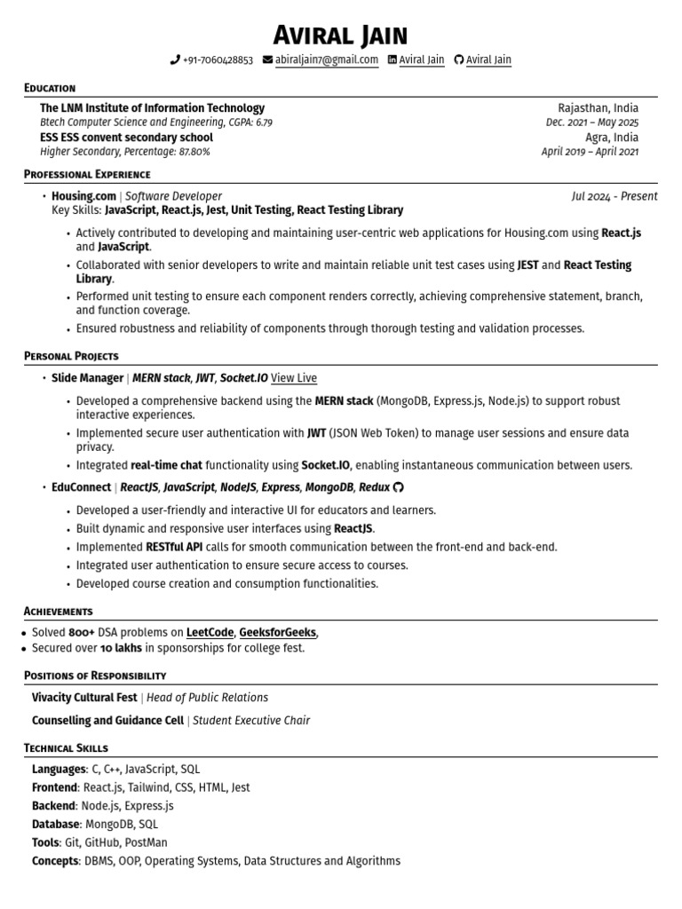 Aviral Finalresume Pdf Java Script Computer Programming