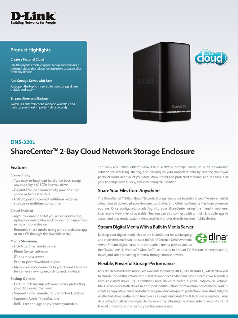 DNS-320L A3 Datasheet 01 (HQ) | PDF | Backup | Usb