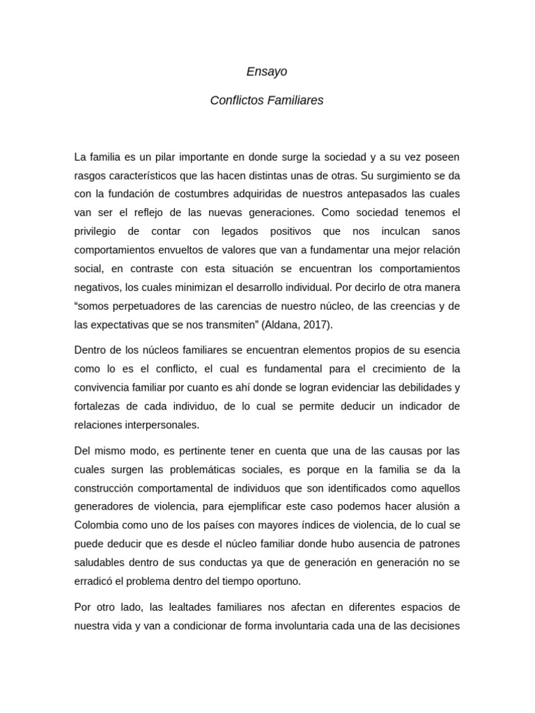 Ensayo Familia | PDF | Comportamiento | Sufrimiento