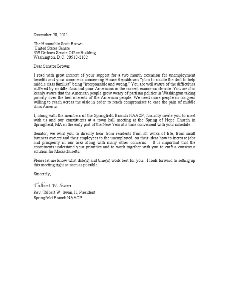 NAACP Letters To Scott Brown | PDF | United States Senate | Public Sphere