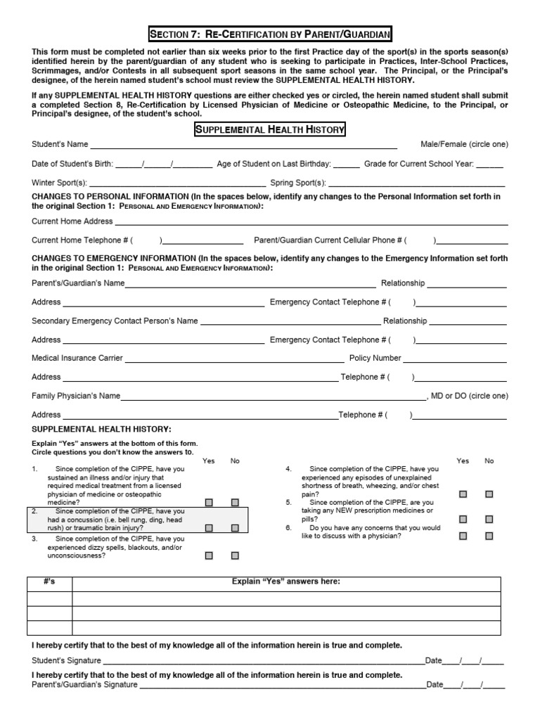 PIAA Physical Recertification | PDF | Physician | Concussion