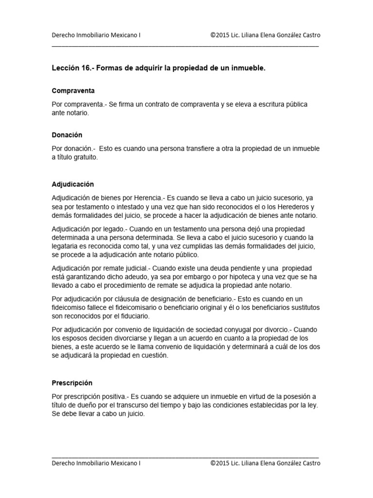 Formas de Adquirir Propiedad Inmobiliaria | PDF | Propiedad | Derecho ...