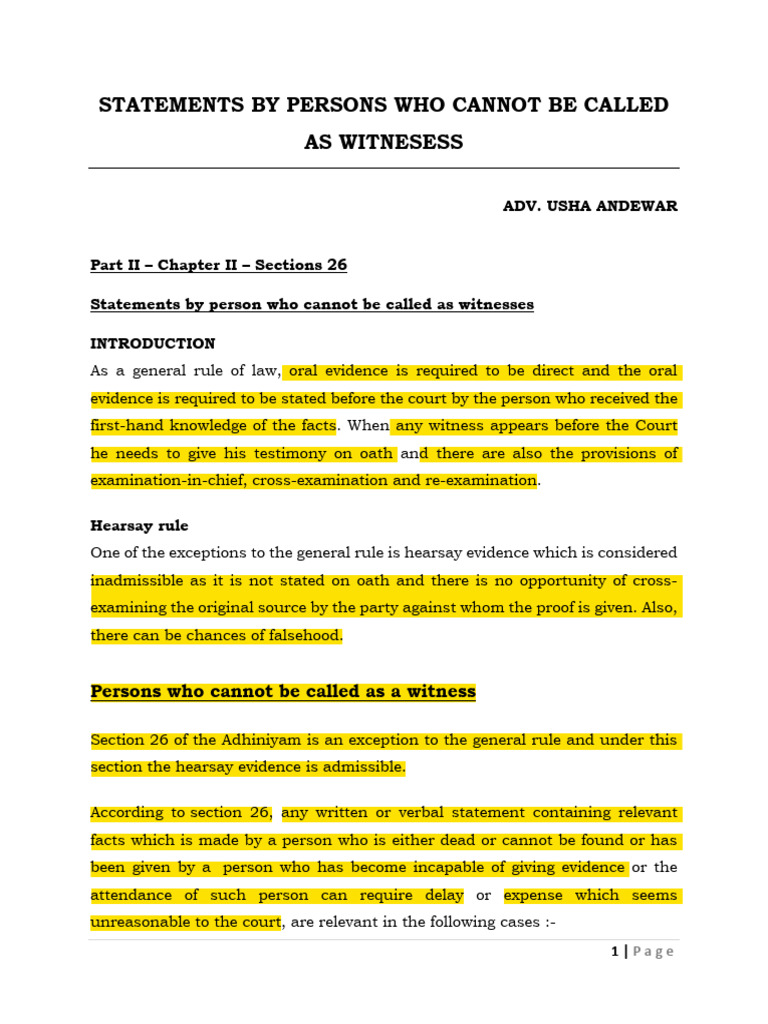 BSA - Statements Under Section 26 | PDF | Hearsay | Evidence (Law)