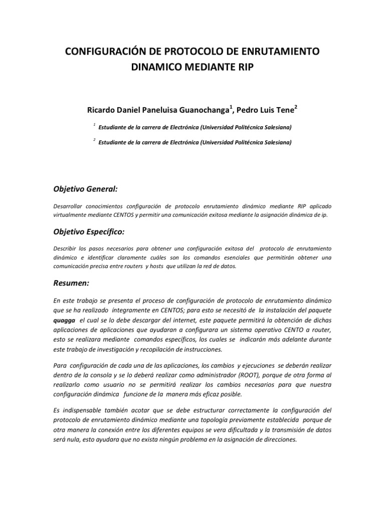 Configuración de Protocolo de Enrutamiento Dinamico Mediante Rip | PDF | Enrutador (Computación ...