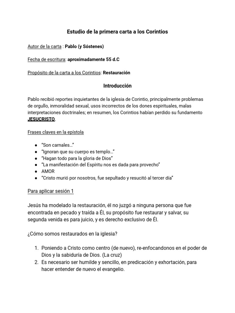 Estudio de 1era de Corintios | PDF | Cristo (título) | Primera epístola a los corintios