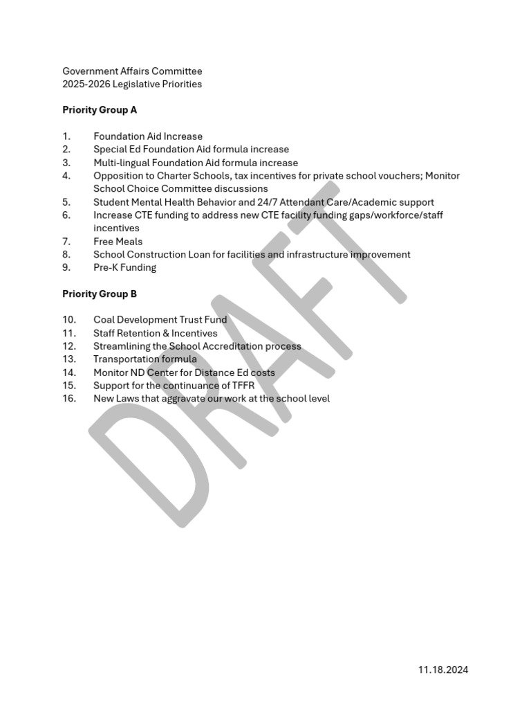 Legislative Priorities DRAFT 11-18-2024 | PDF