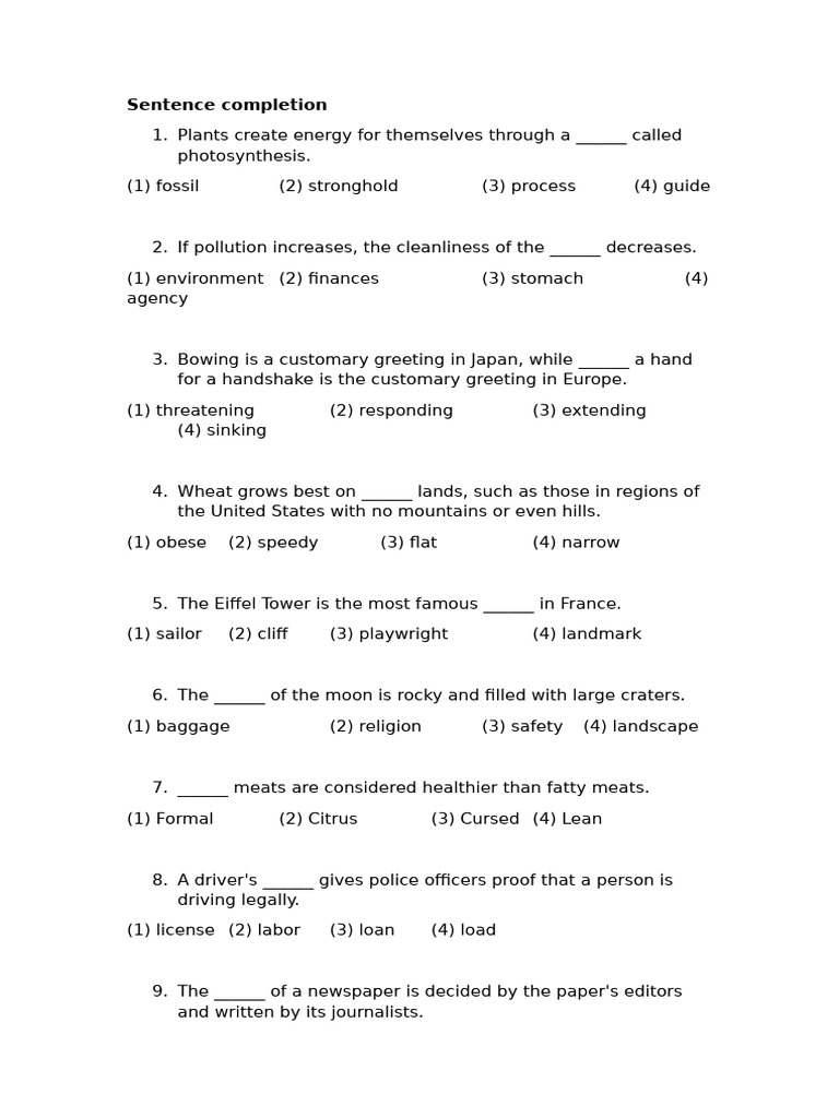 Sentence Completion Practice | PDF