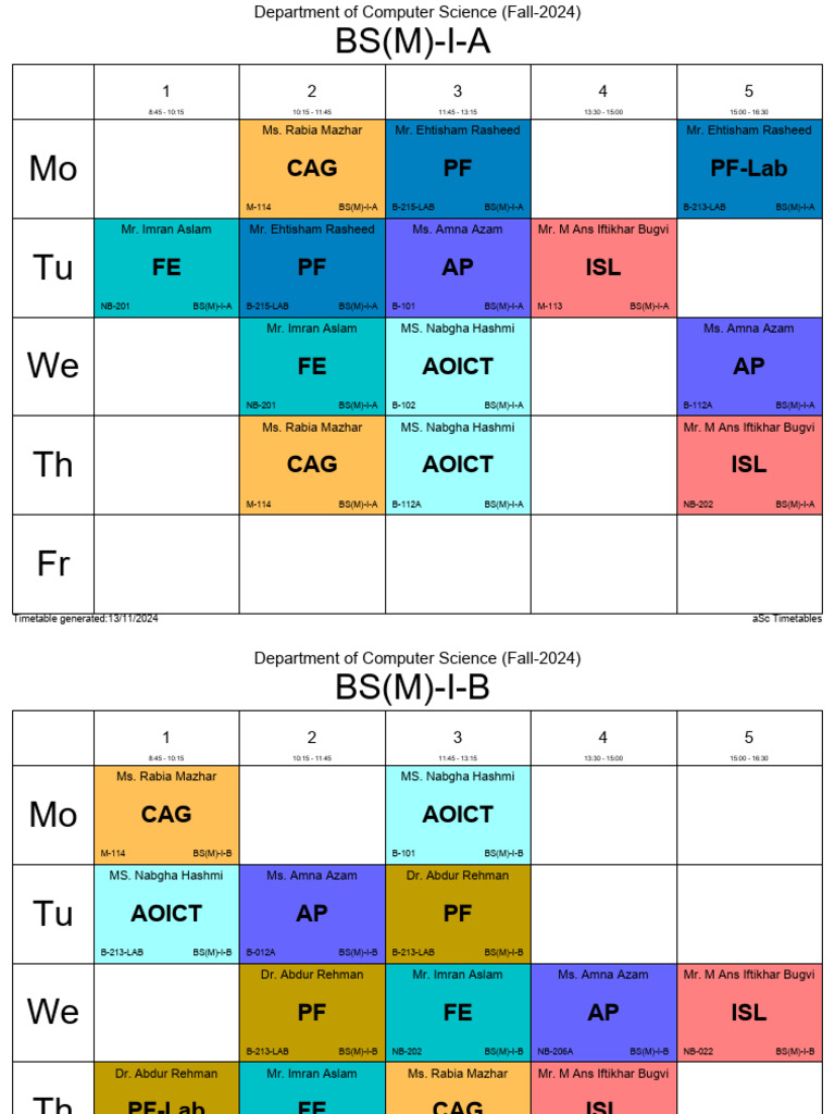 Classwise Timetable (Morning) Fall-2024 wef 13-11-2024)-V20 | PDF