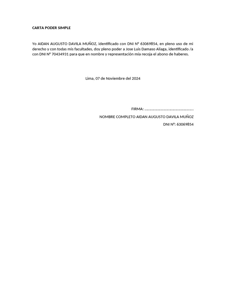 Carta Poder Simple para Abono de Haberes | PDF