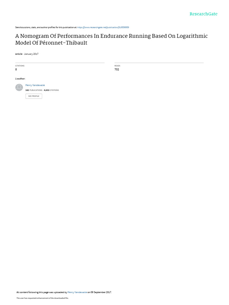 A Nomogram of Performances in Endurance Running Based On Logarithmic ...