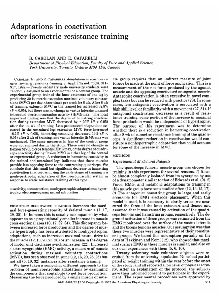 2.adaptations in Coactivation After Isometric Resistance Training | PDF ...