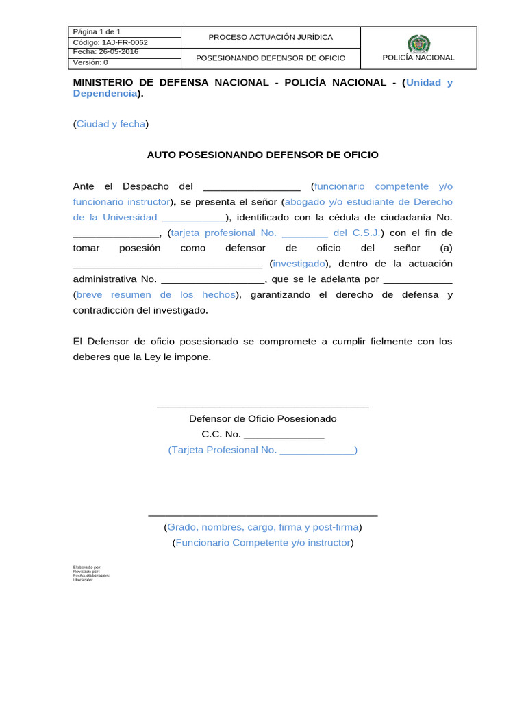 1aj-Fr-0062 Posesionando Defensor de Oficio | PDF | Negocios | Finanzas ...