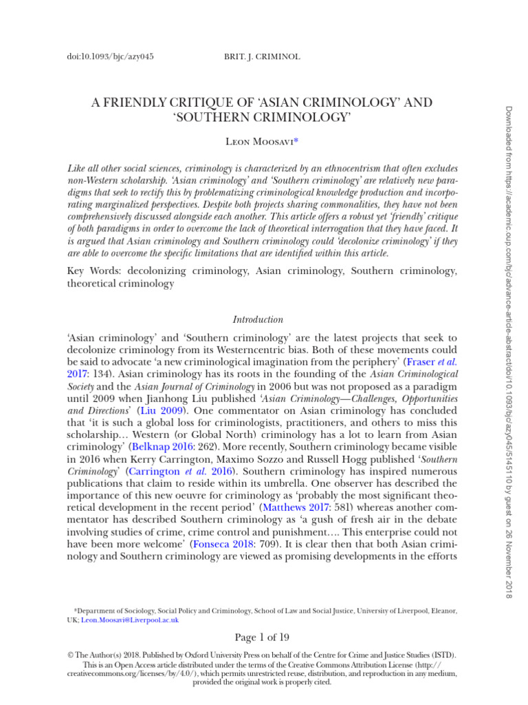 MOOSAVI, Leon. A Friendly Critique of 'Asian Criminology' and 'Southern ...