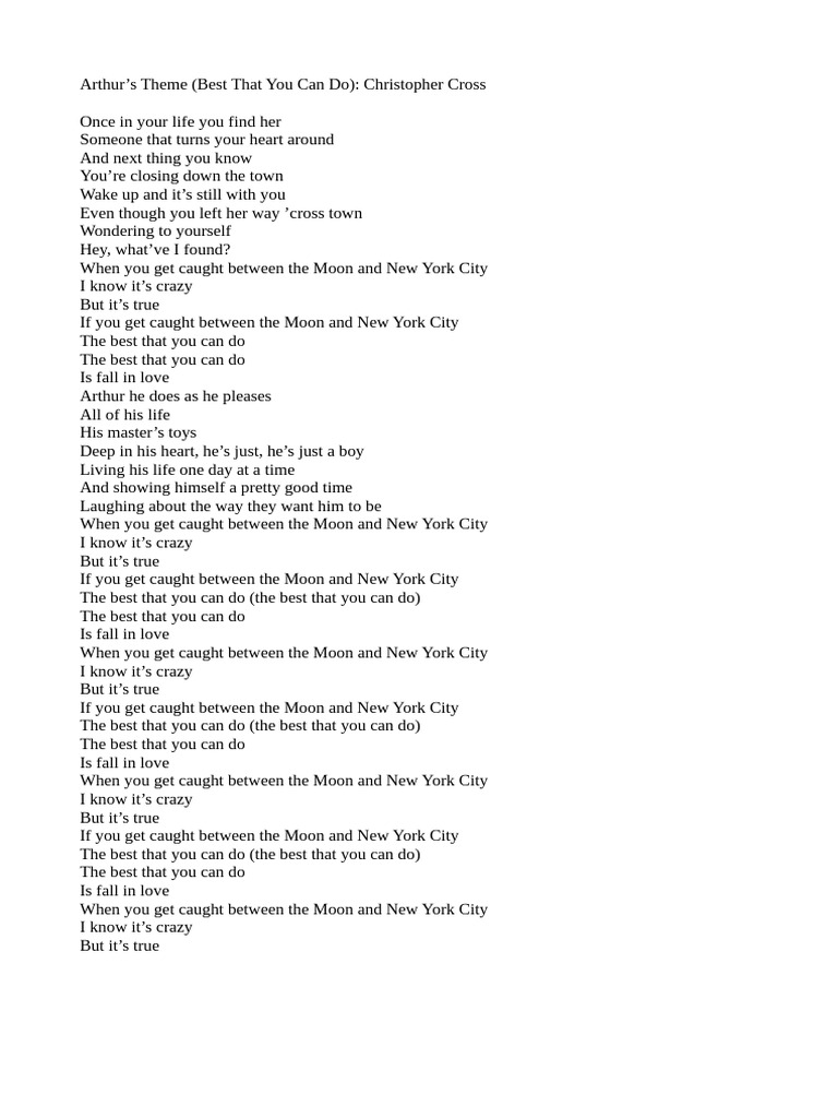 Arthur's Theme (Best That You Can Do) : Christopher Cross | PDF