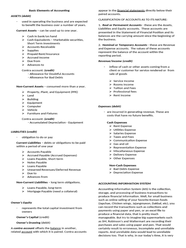 Basic Elements of Accounting Reviewer | PDF | Debits And Credits | Corporations