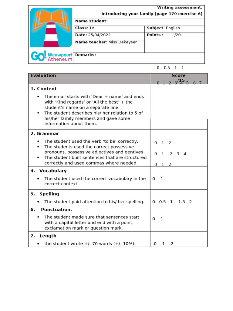 Writing Assignment - Introducing Your Family | PDF