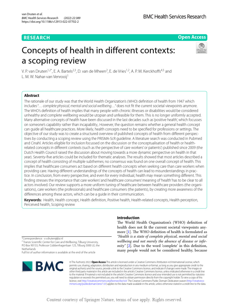 Concepts of Health in Different Contexts A Scoping | PDF | Systematic ...