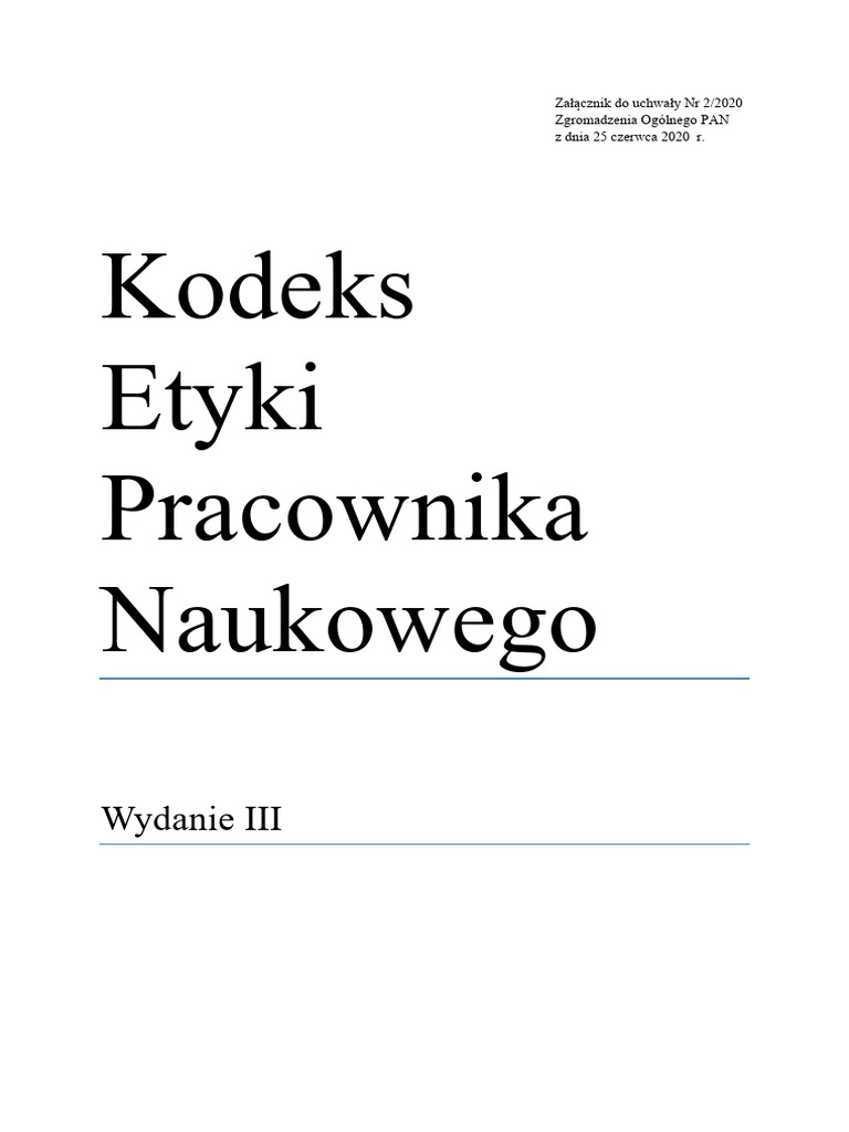 Kodeks Etyki Pracownika Naukowego Wydanie III Na Strone-2 | PDF