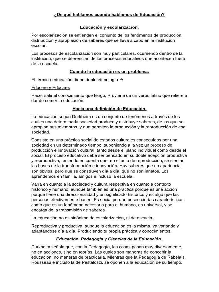Educación vs Escolarización: Definiciones Clave | PDF | Pedagogía ...