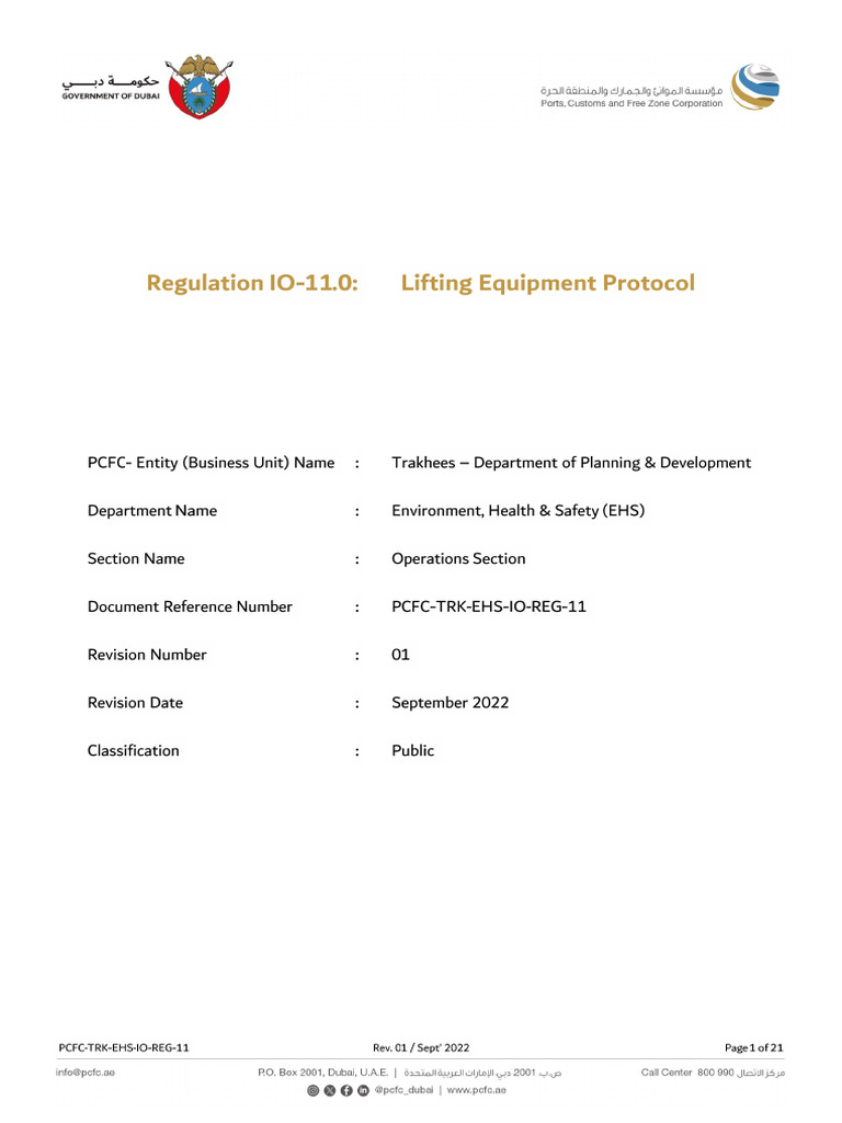 PCFC TRK EHS IO REG 11.0, Lifting Equipment Protocol | PDF