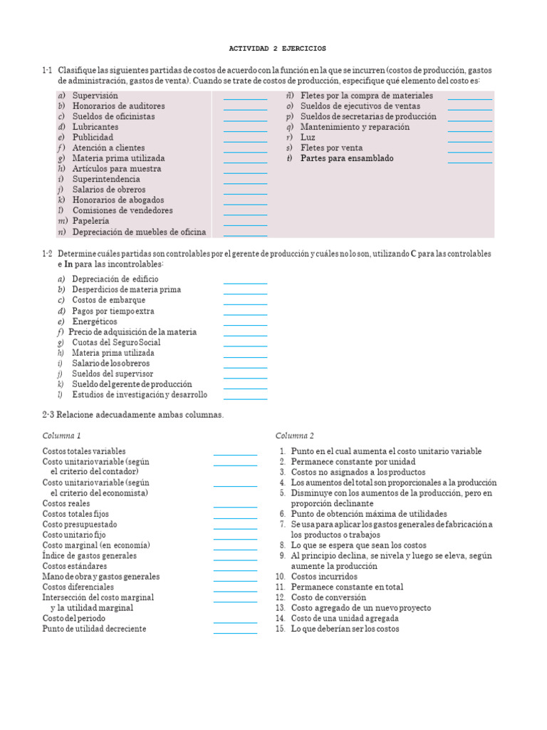 Actividad 2 Ejercicios | PDF | Salario | Costo marginal