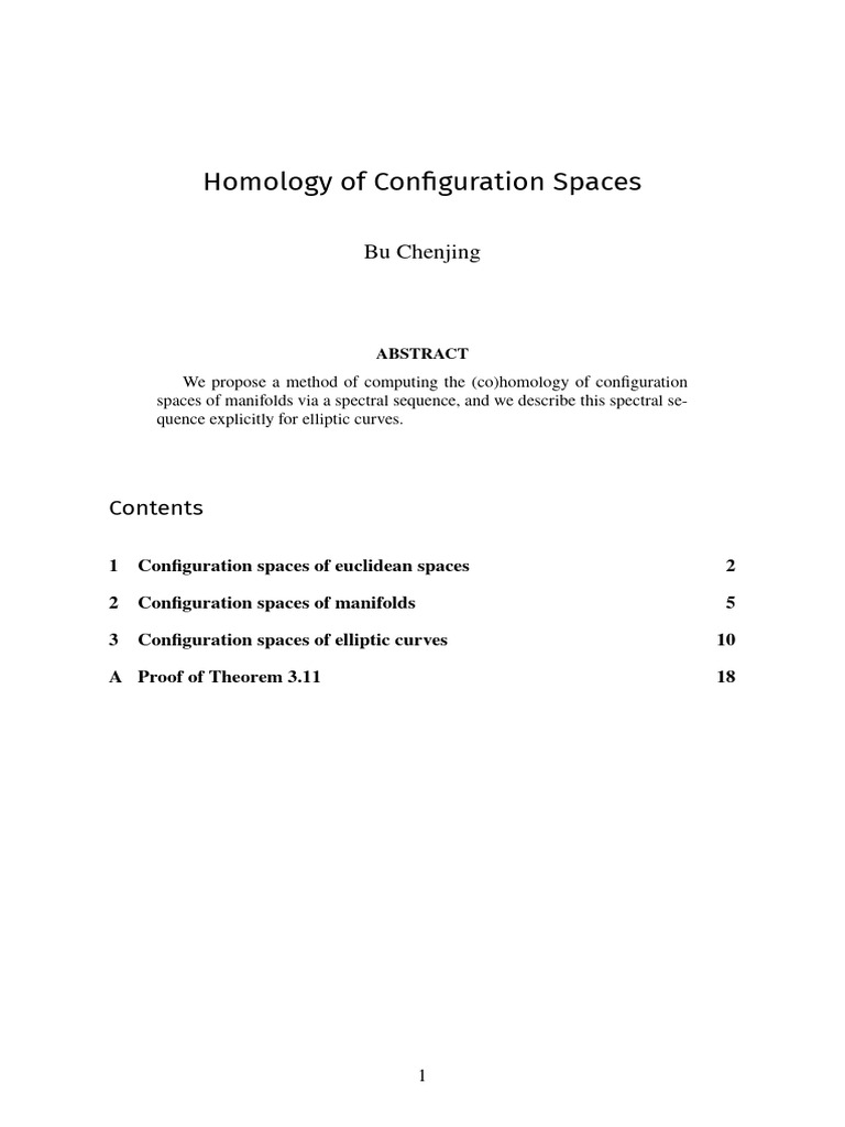 Homology of Configuration Spaces | PDF | Manifold | Euclidean Space